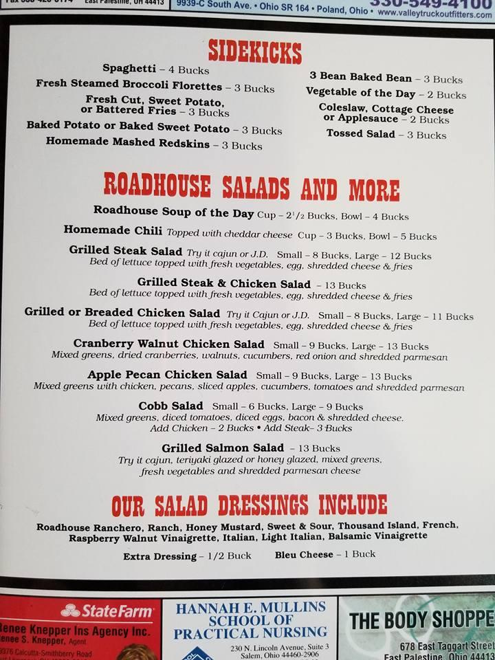Carta de parrilla The Original Roadhouse, East Palestine