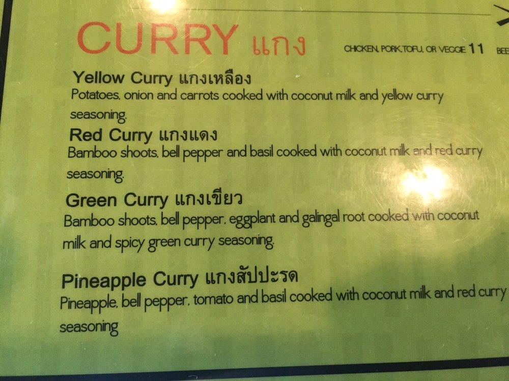 Menu at Ban Mai Thai restaurant, Grants Pass