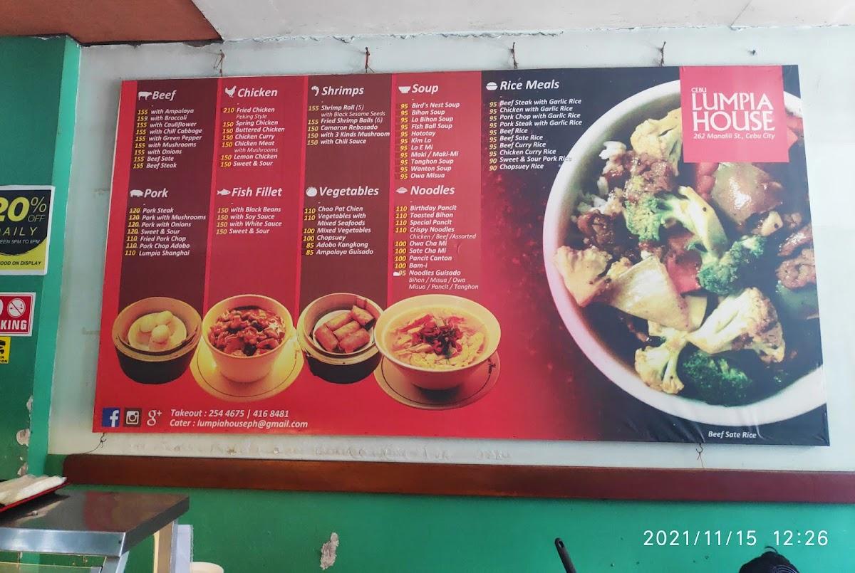 Menu at Cebu Lumpia House restaurant, Cebu City, 262 Manalili St