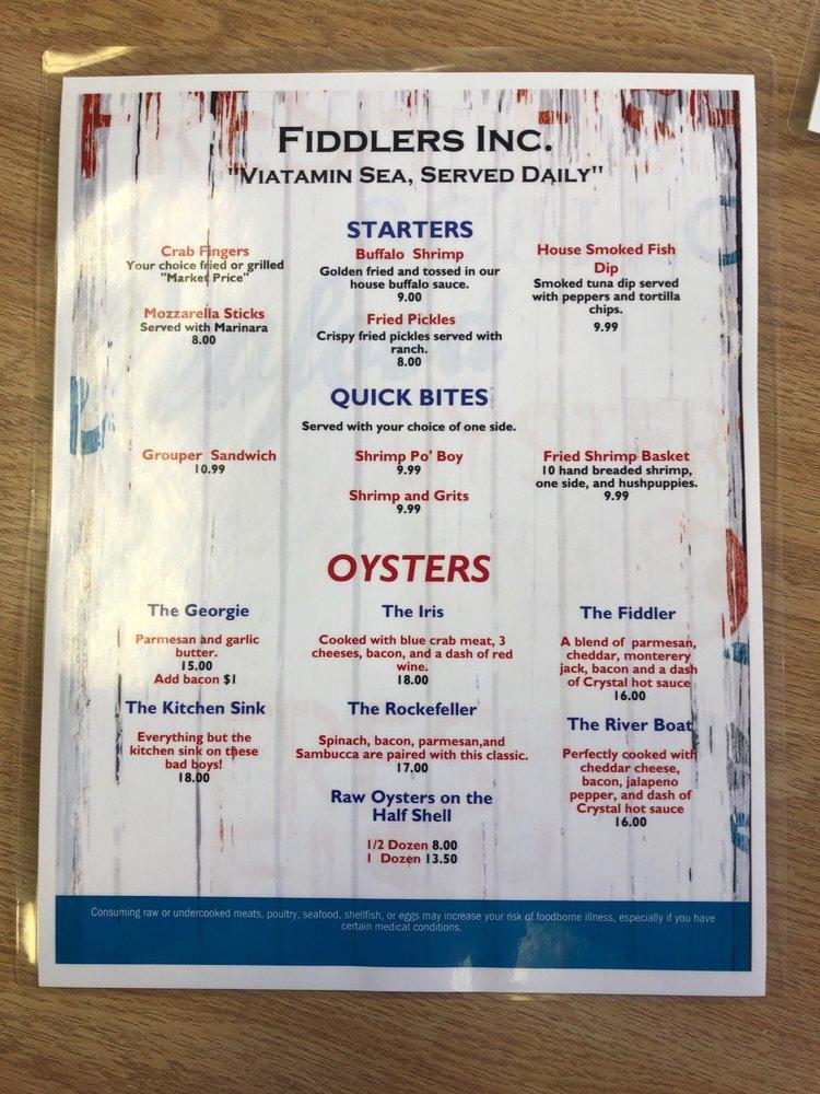 Menu at Fiddler’s Steamhouse & Oyster Bar, Blountstown, Main St N