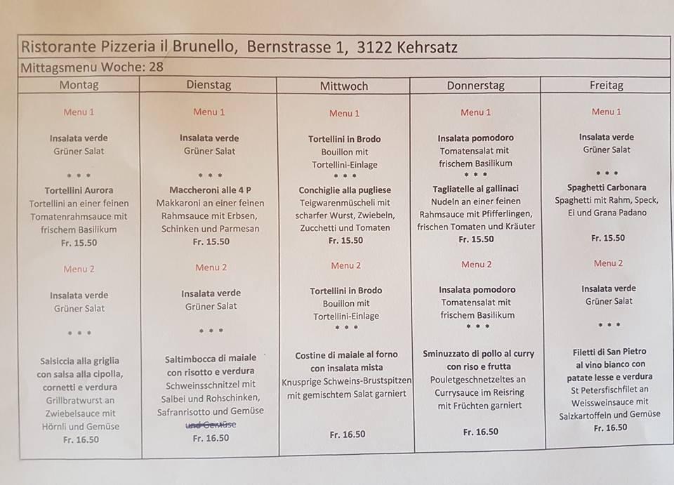 Speisekarte von Ristorante Il Brunello, Kehrsatz