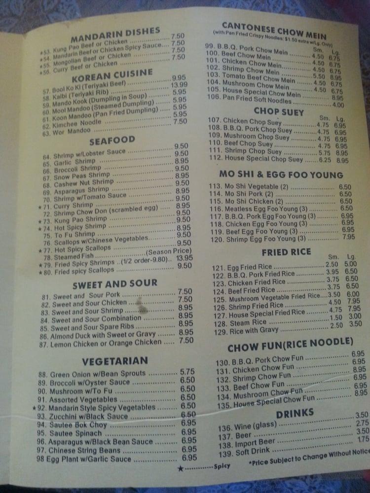 Menu at Kim's restaurant, Los Angeles