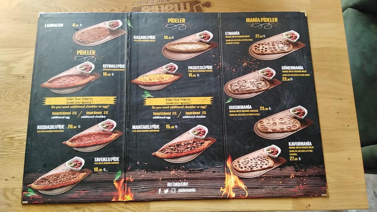 Menu at Pide mania restaurant, Turkey