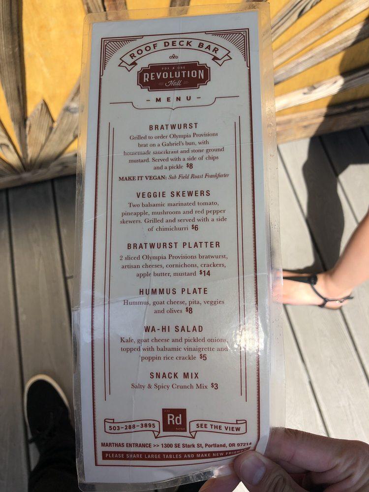 Menu at Revolution Hall pub & bar, Portland, SE Stark St #203