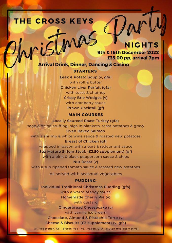 Menu at The Cross Keys restaurant, Pulloxhill