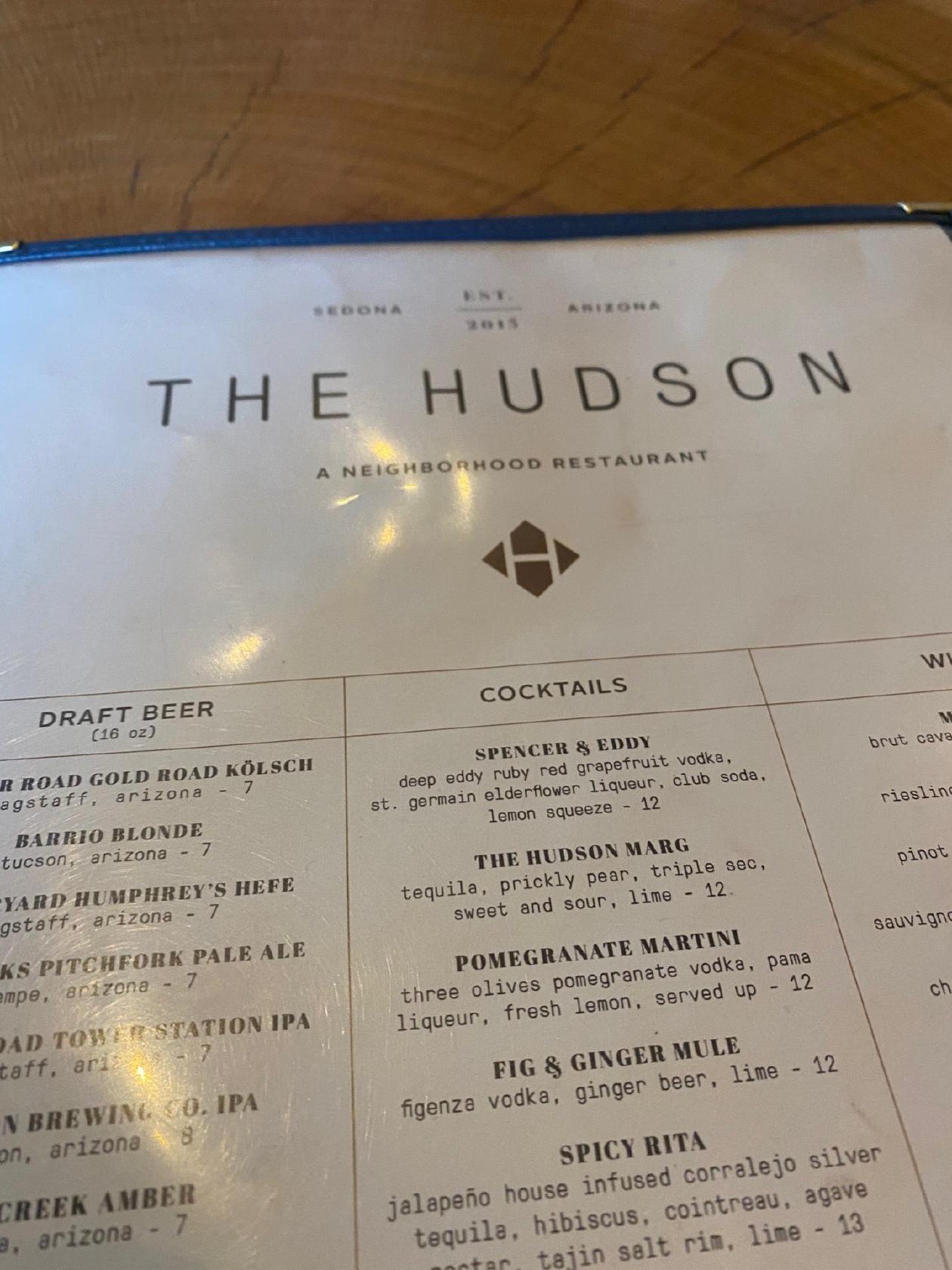 Menu at The Hudson pub & bar, Sedona, 671 AZ-179 ste d