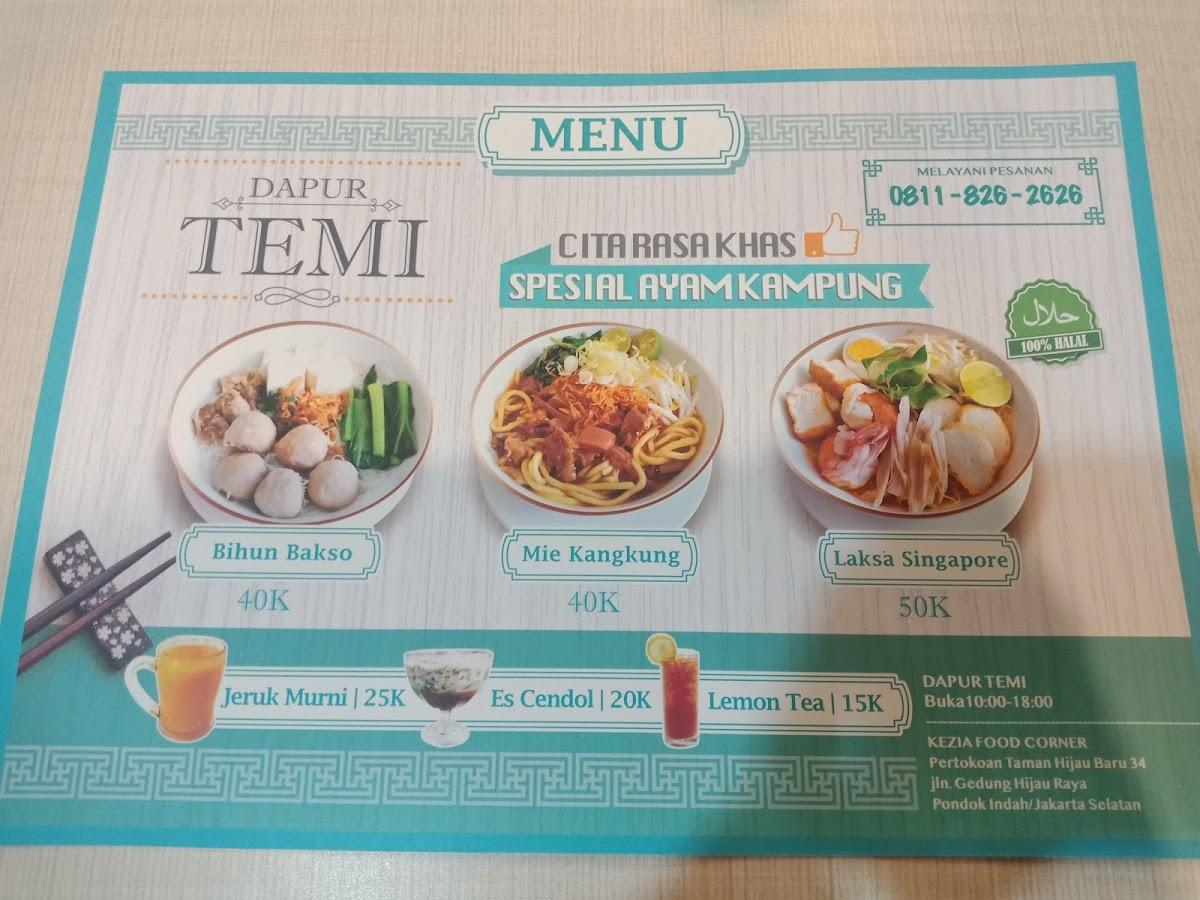 Menu at Dapur Temi restaurant, South Jakarta