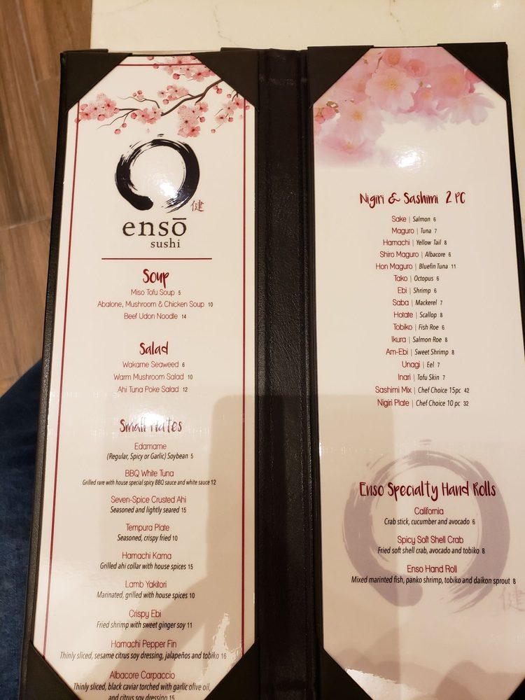 Menu at Enso Sushi restaurant, Brooks