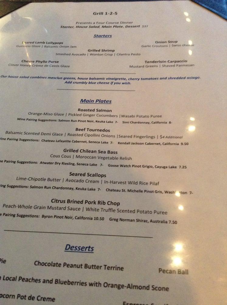 Menu at Grill 1-2-5 and Steuben Bar, Corning
