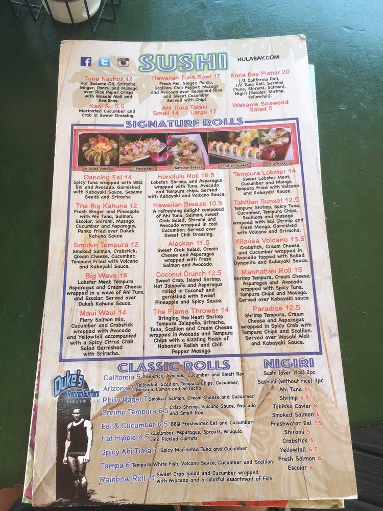 Menu at Hula Bay Club, Tampa