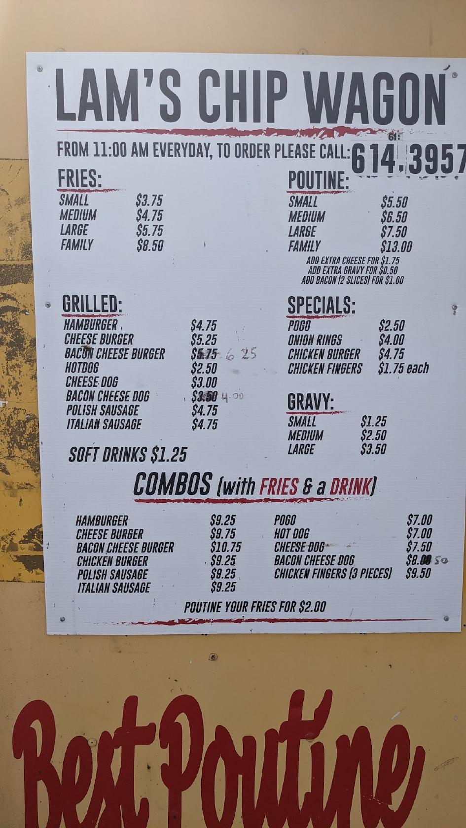 Menu at Innes Chip Wagon (Lam) fast food, Ottawa