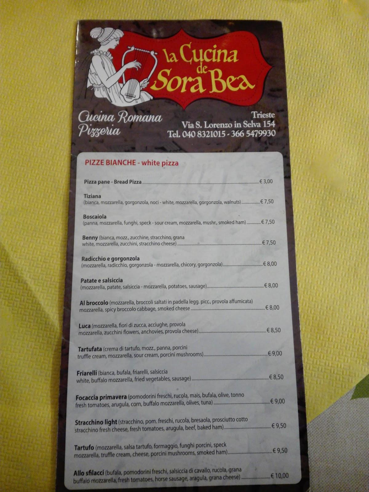 Menu at La Cucina De Sora Bea restaurant, Trieste