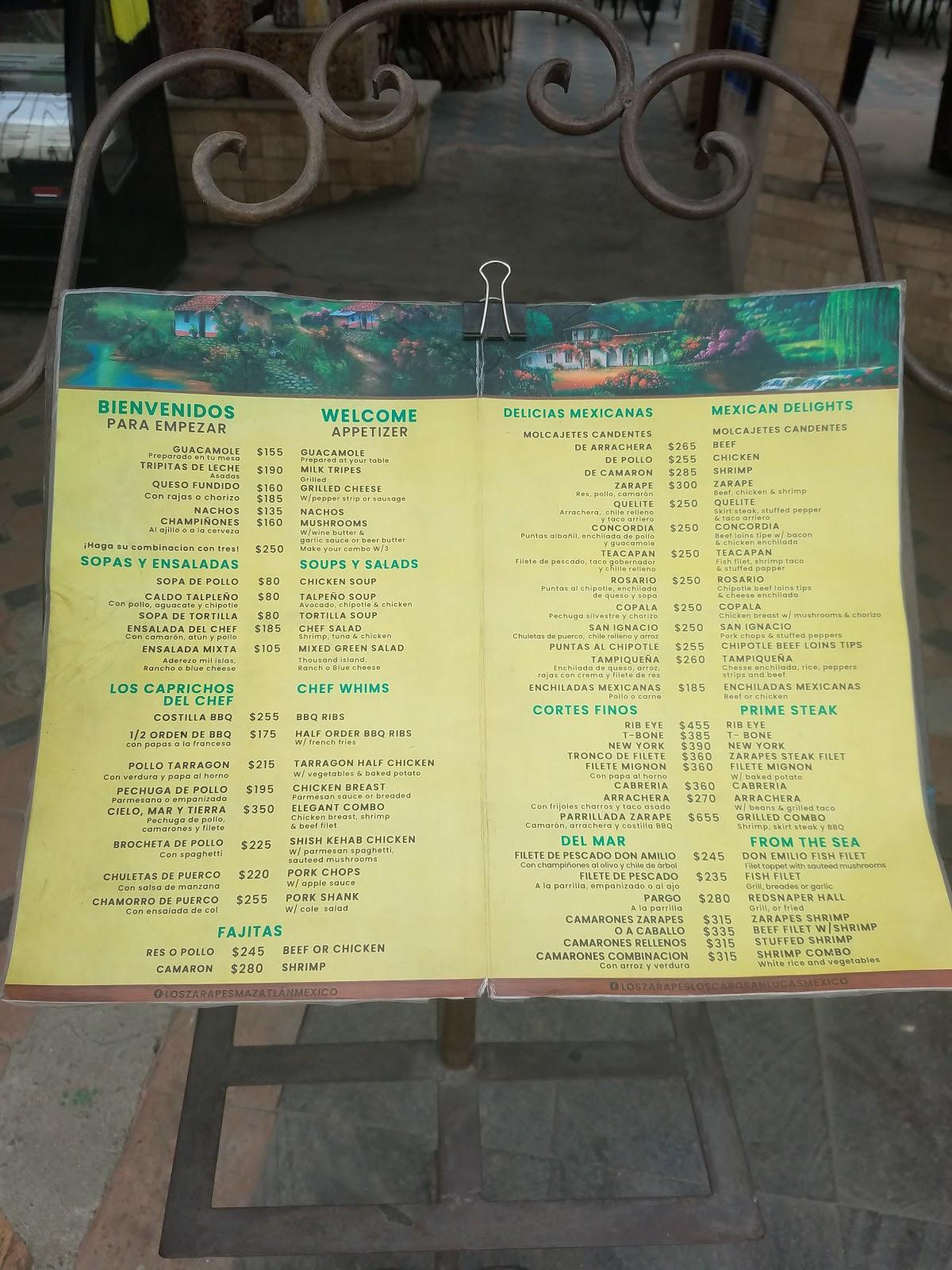 Carta del restaurante La Ricazon, Cabo San Lucas, Camino Real