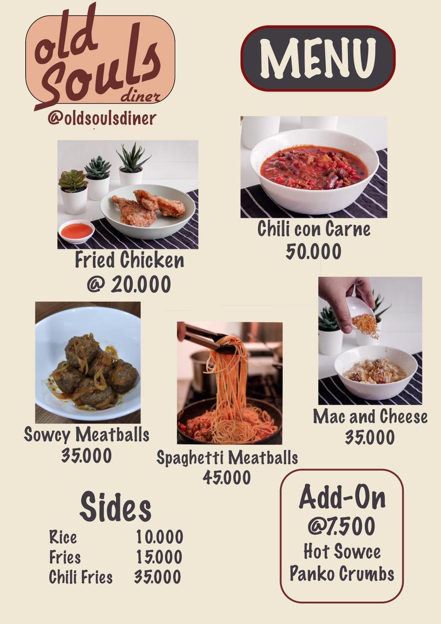 Menu at Old Souls restaurant, East Jakarta
