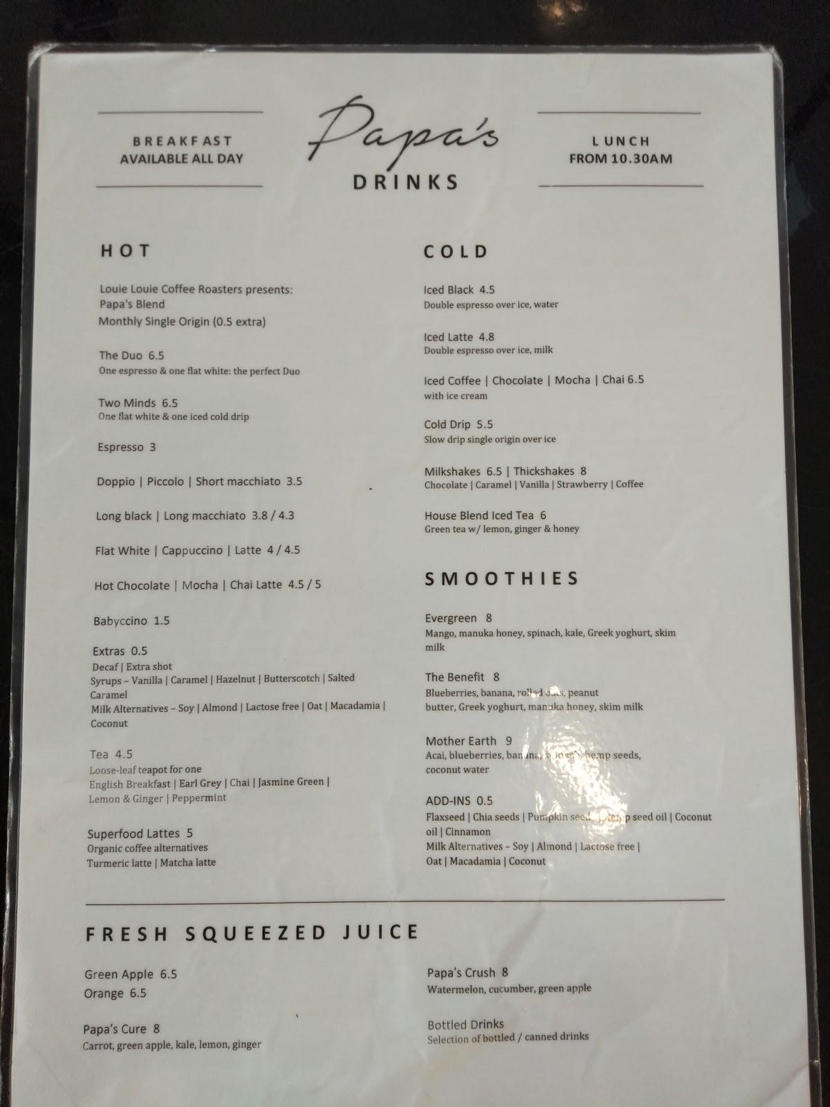 Menu at Papa’s Corner Cafe, Grange