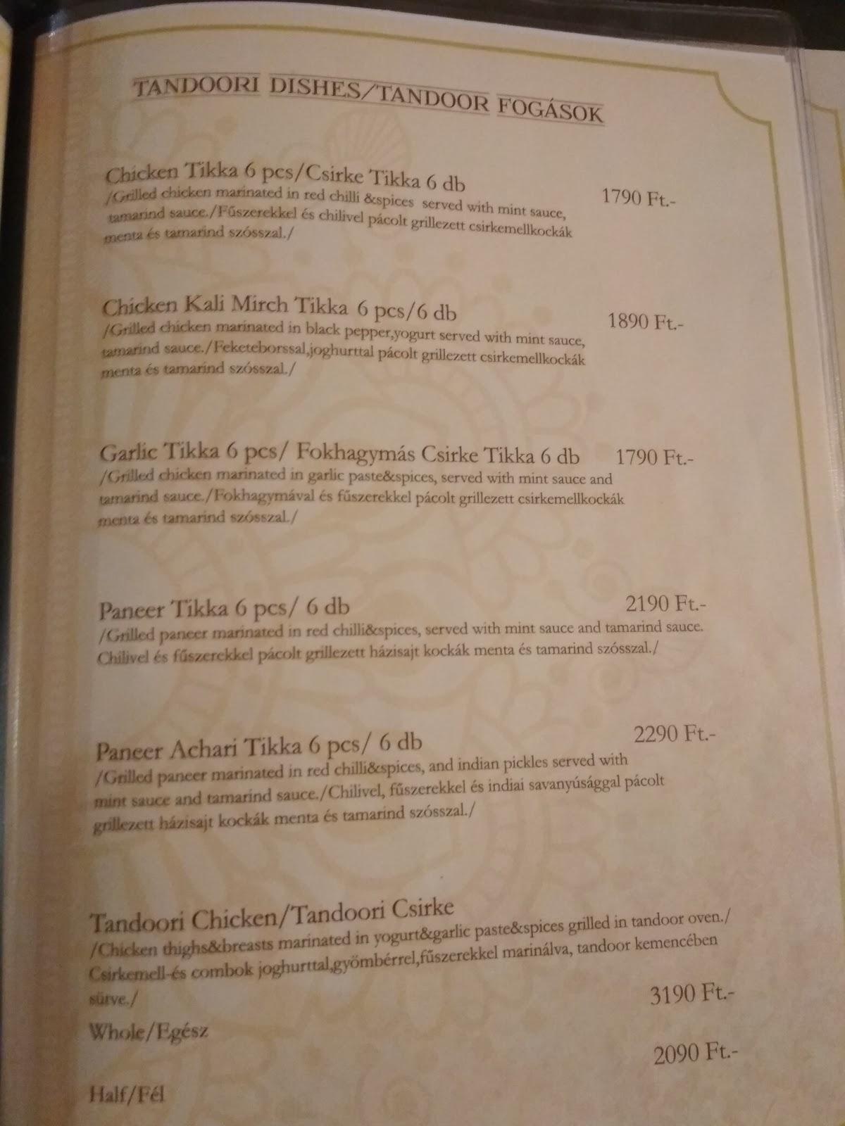 Menu at Rajdhani Indian Restaurant Budapest, Budapest