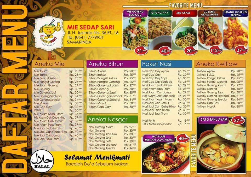 Menu at Rumah Makan Sedap Sari - Halal restaurant, Samarinda