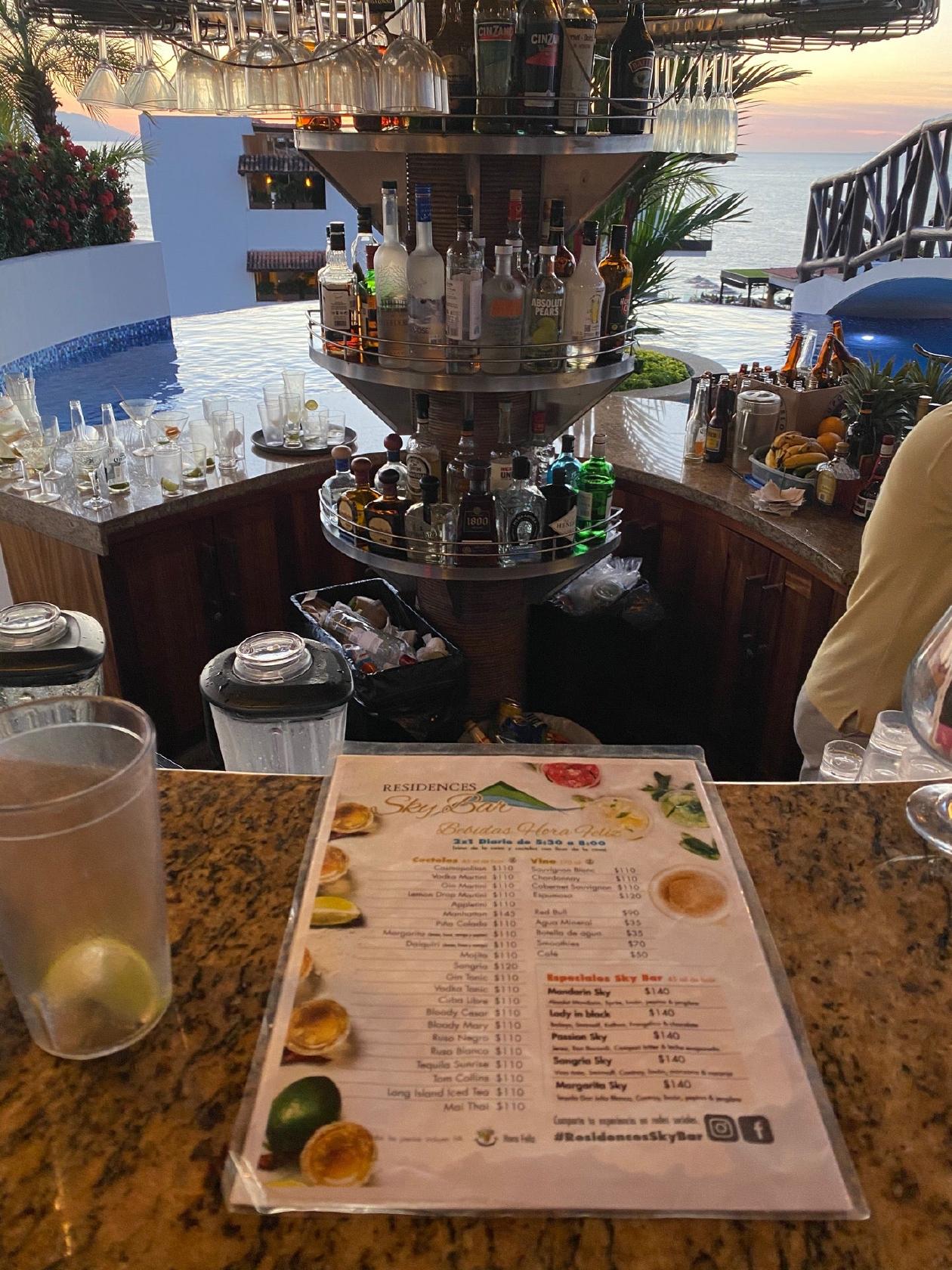 Menu at Sky Bar, Puerto Vallarta, Púlpito 220