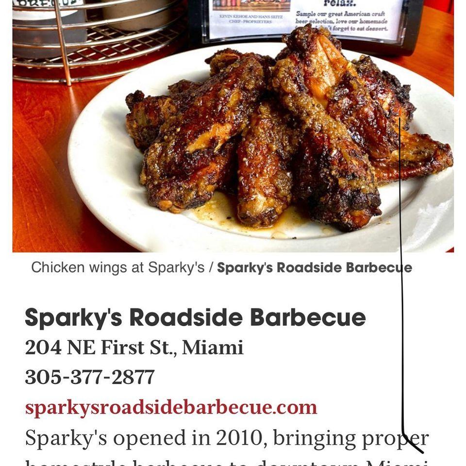 Menu at Sparky's Roadside Barbecue, Miami