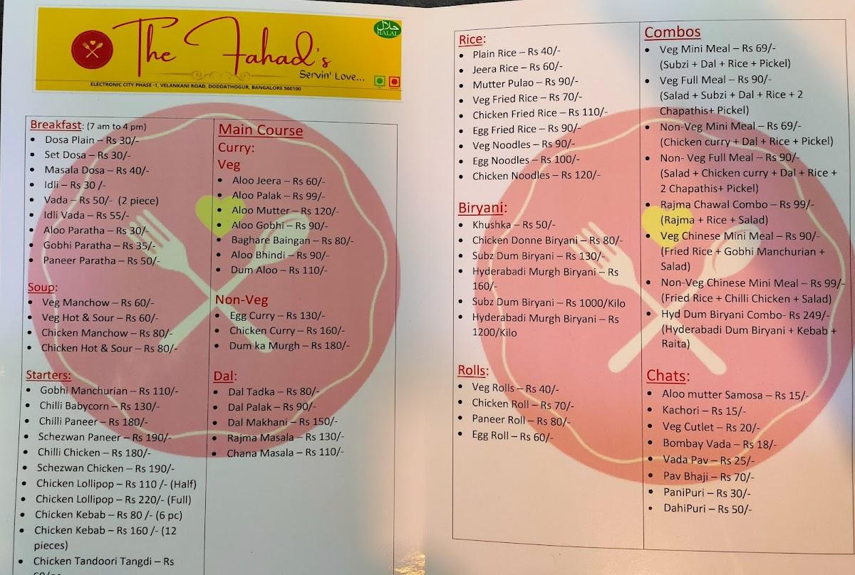 Menu at The Fahad's, Bengaluru