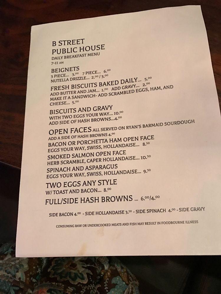 Menu at B Street Public House, Chico