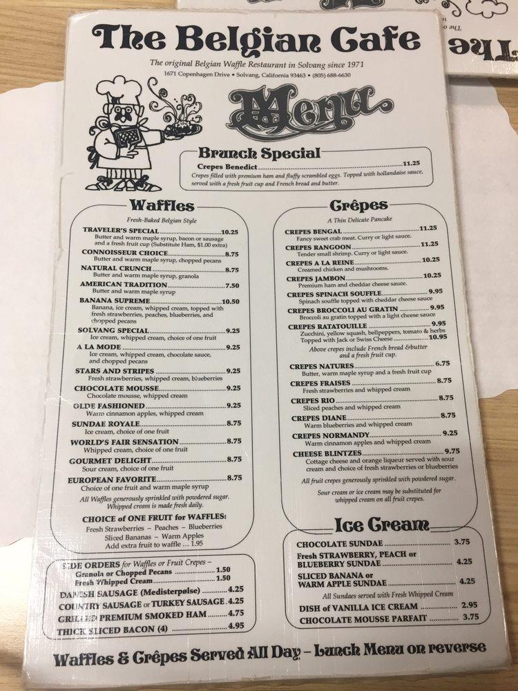 Menu at Belgian Cafe, Solvang