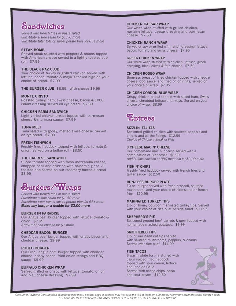 Menu at Black Raspberry Pub, Plymouth
