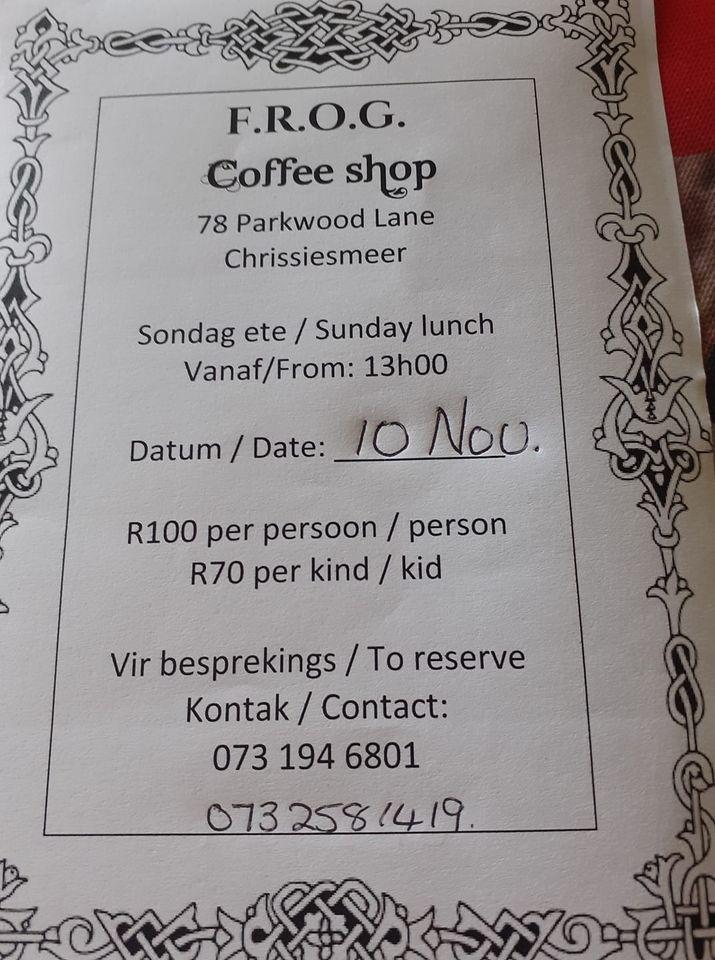 Menu at F.R.O.G. Shop restaurant, Chrissiesmeer