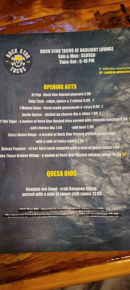 Menu at Rock Star Tacos restaurant, St. Louis