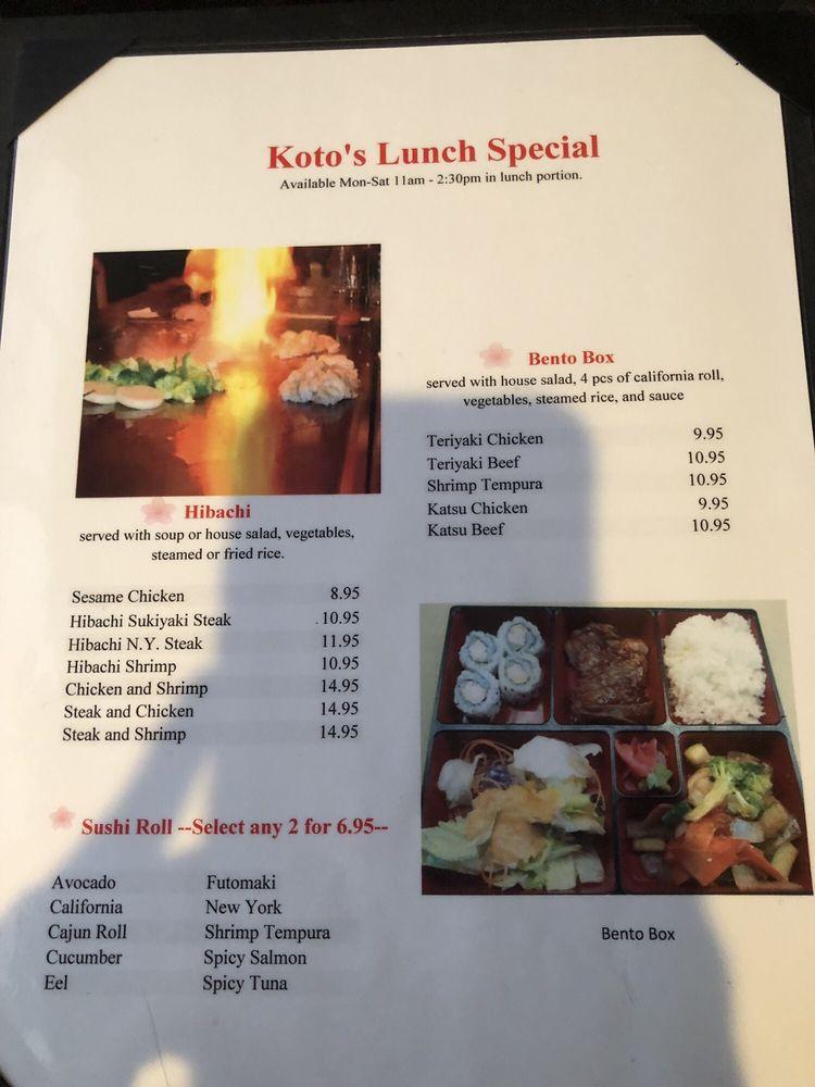Menu at Koto Japanese Steakhouse & Sushi, Norman
