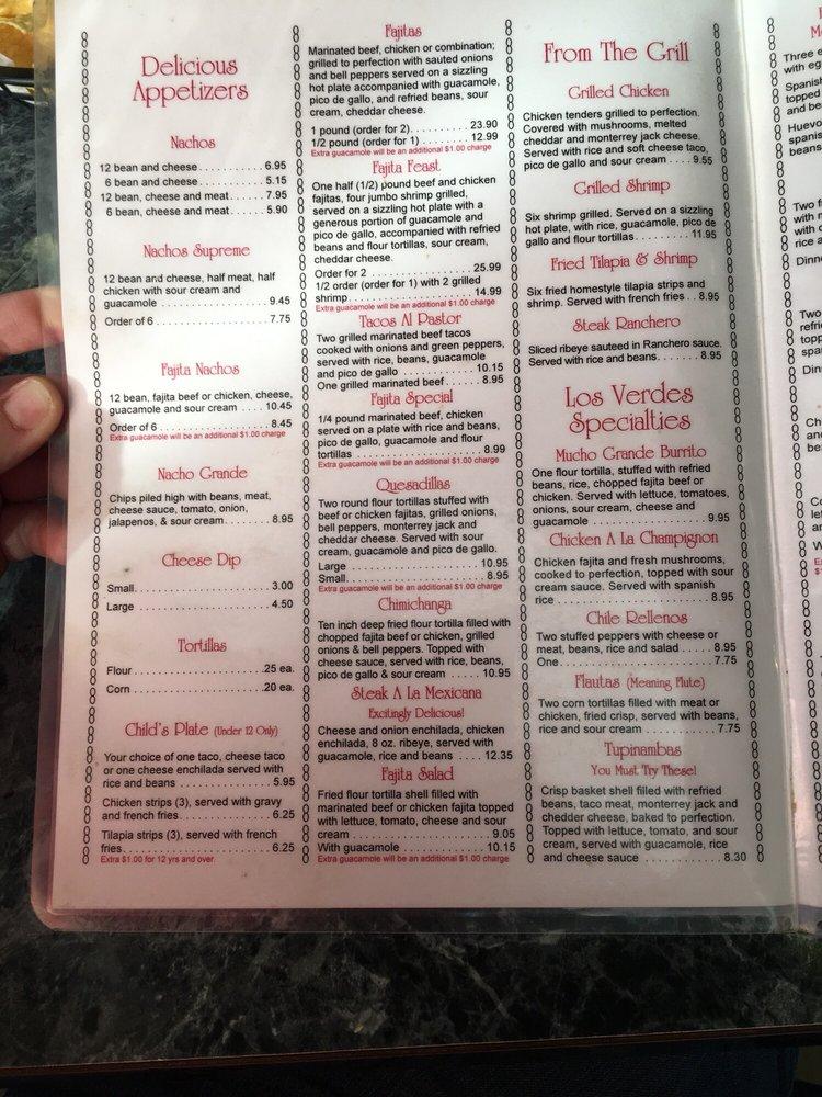 Menu at Los Verdes Restaurante Mexicano, Clifton