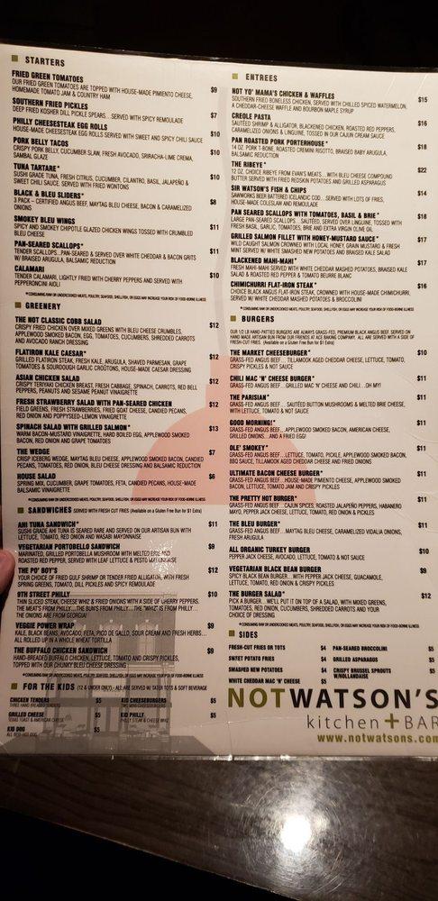 Menu at Not Watson's Kitchen + Bar, Knoxville