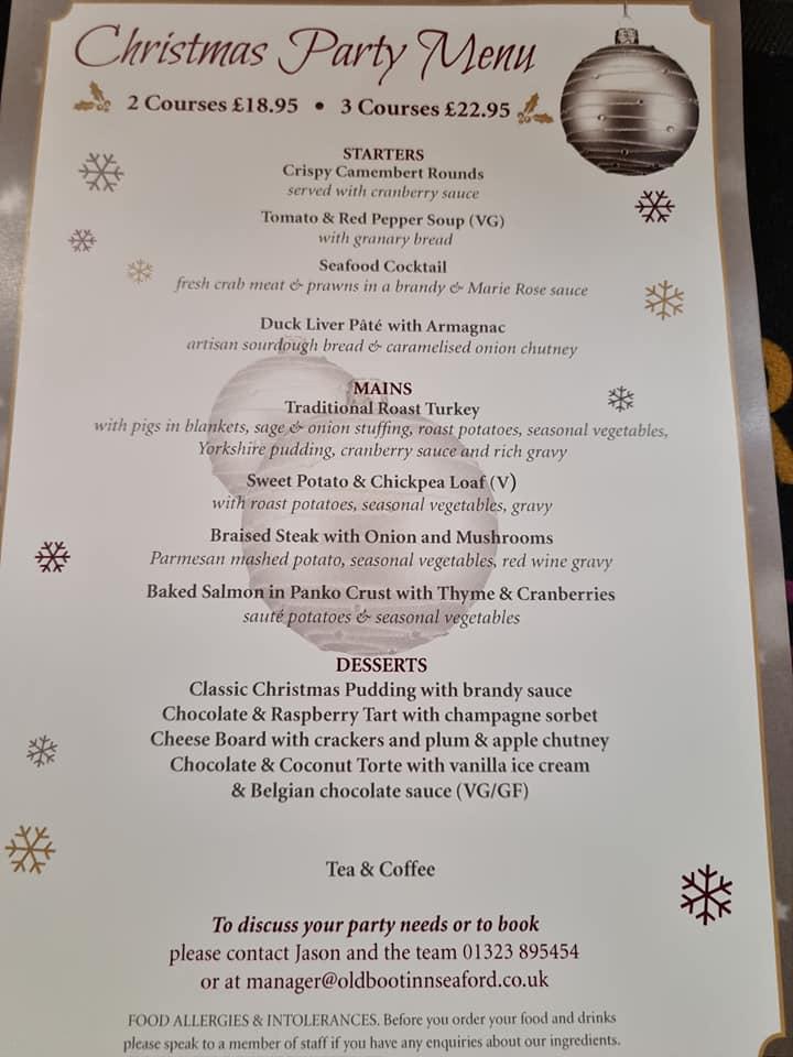 Menu at Old Boot Inn pub & bar, Seaford