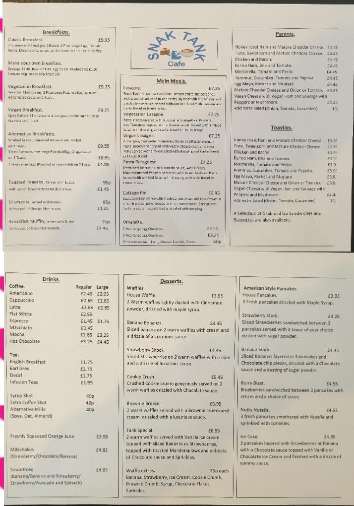Menu at Snak Tank Coffee Shop & Restaurant Streatham, London