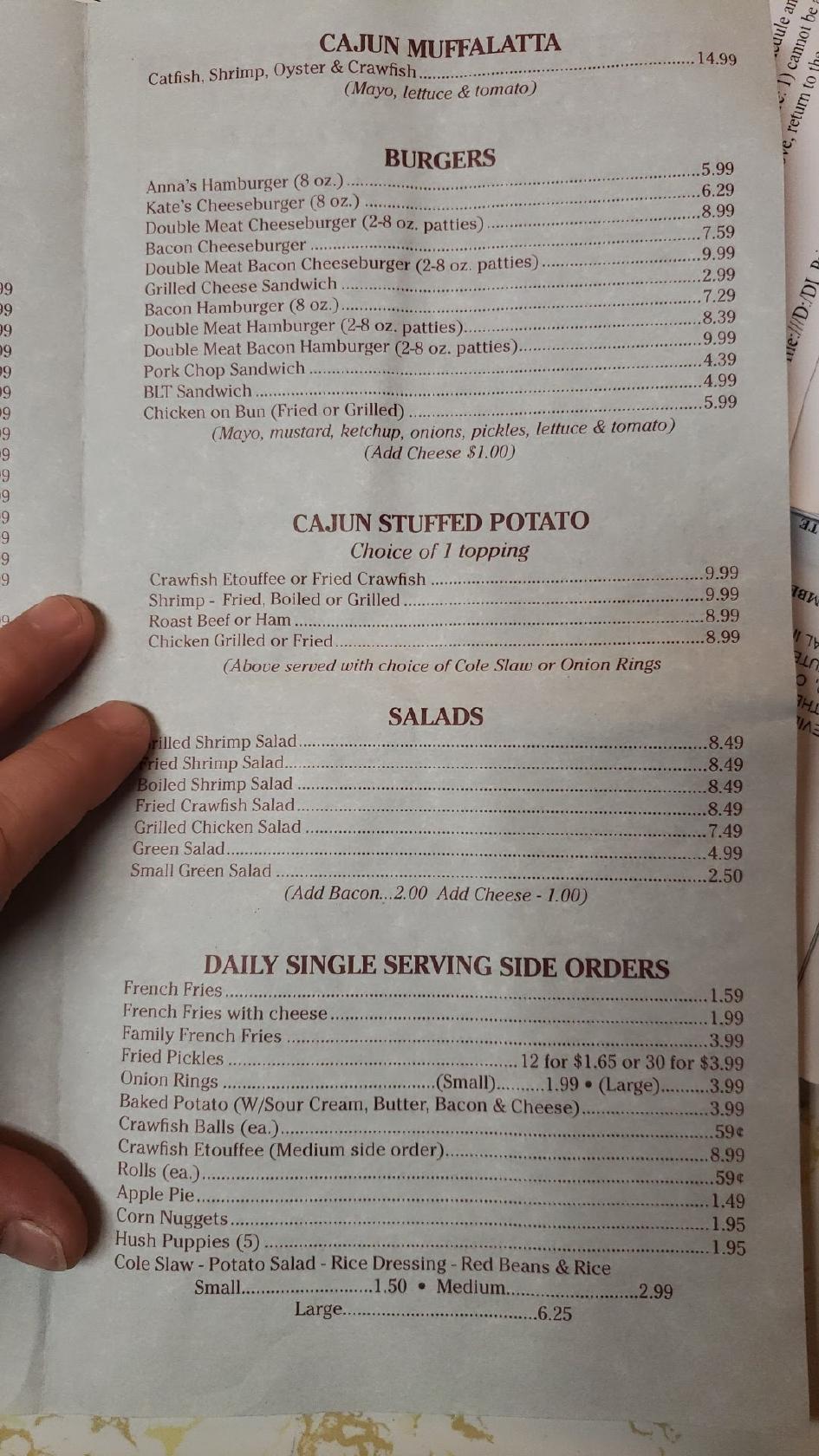 Menu at Bernard's Cajun Sea-Fry Restaurant, Cottonport