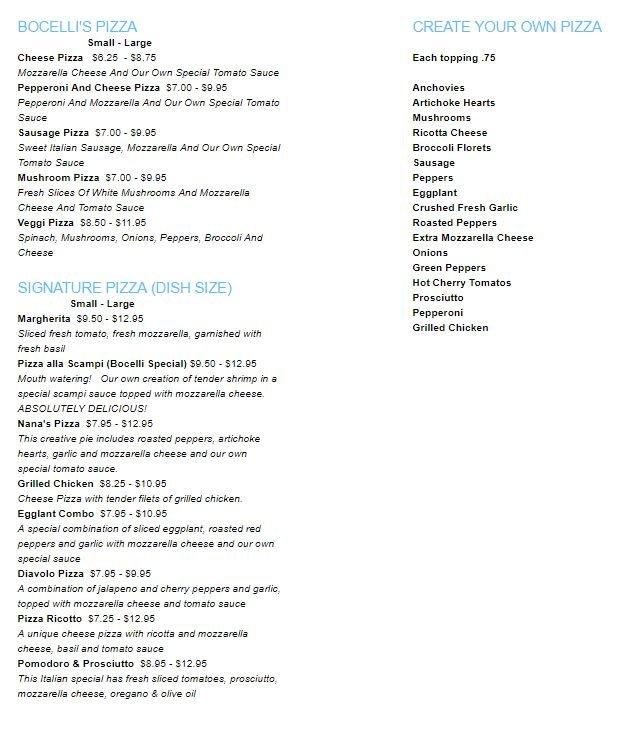 Menu at Bocelli's pub & bar, Medford, 374 Main St