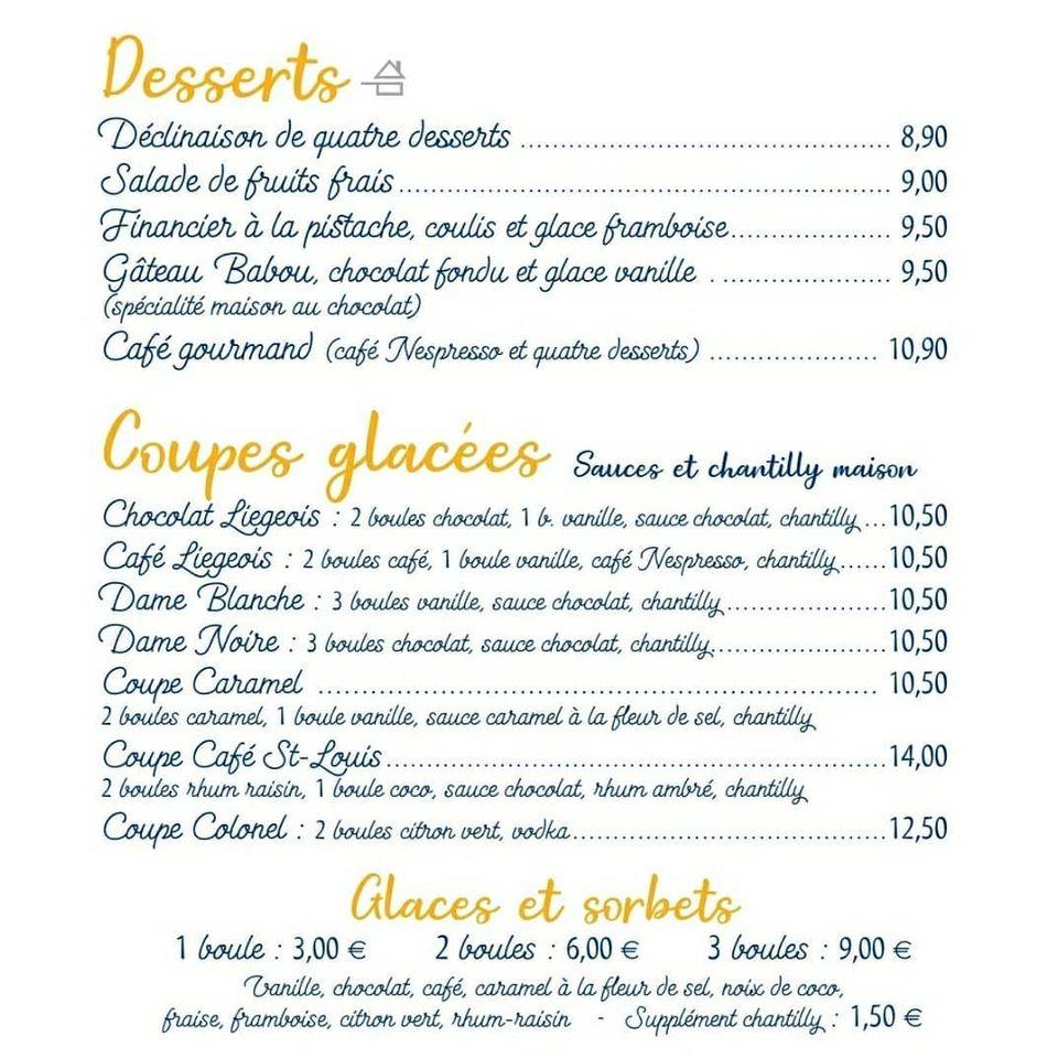 Menu au Café Saint Louis, Noirmoutier-en-l'Île