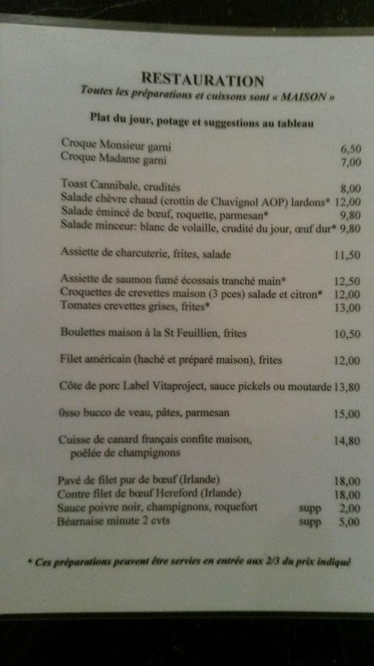 Menu au Chez Vincent, Soignies