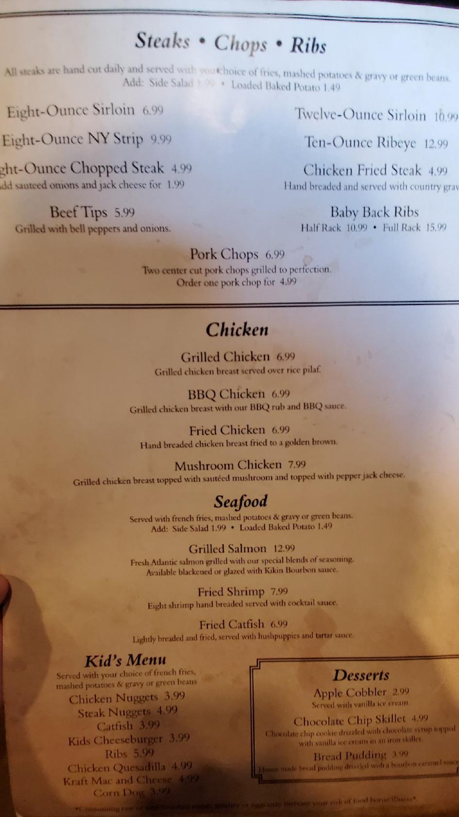 Menu at Fred's Steakhouse, Elk City