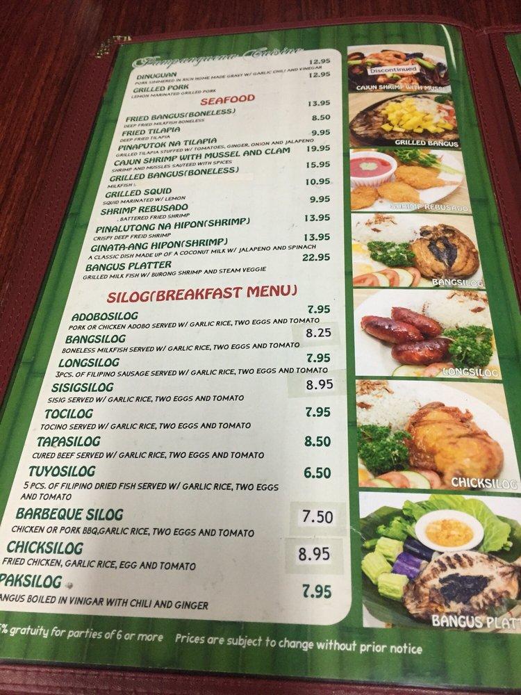 Menu at Pampanguena Cuisine restaurant, San Francisco