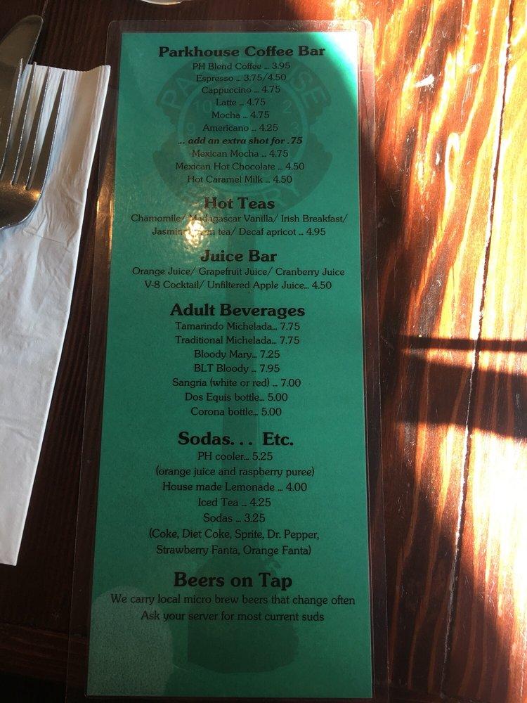 Menu at Parkhouse Eatery pub & bar, San Diego