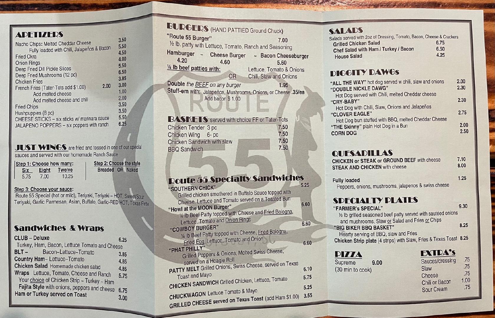 Menu at Route 55 Country Store & Grill pub & bar, Clover