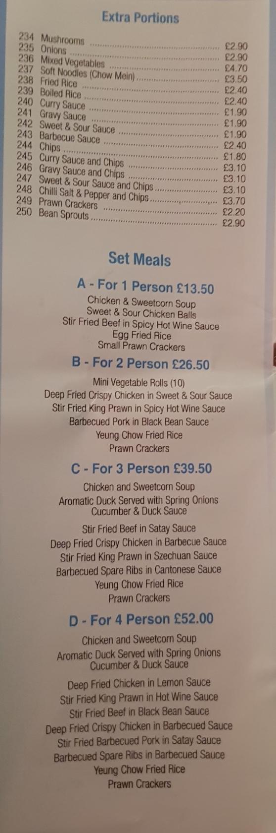 Menu at The New Ocean, Wallsend