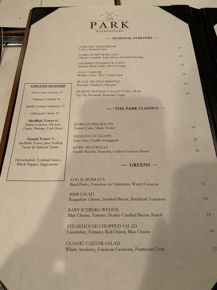 Menu at The Park Steakhouse, Park Ridge