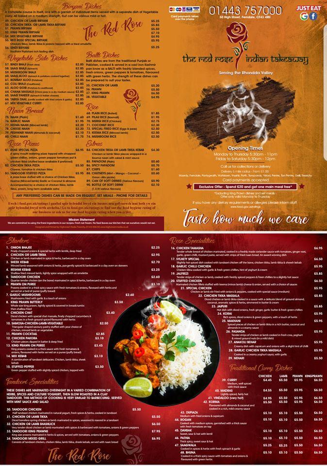 Menu at The Red Rose Takeaway restaurant, Ferndale