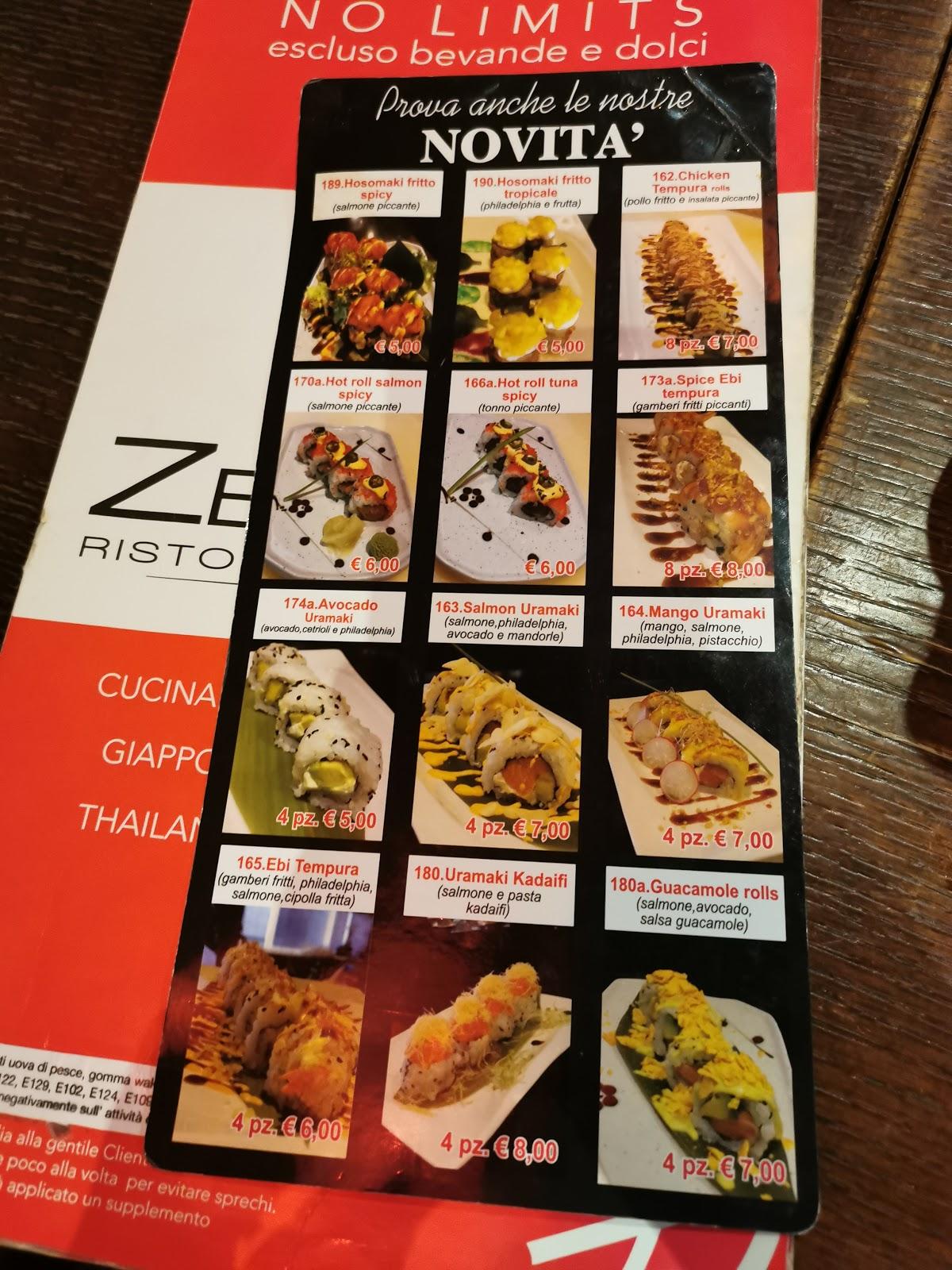 Speisekarte von Zenzero restaurant, ROM, Via Flaminia