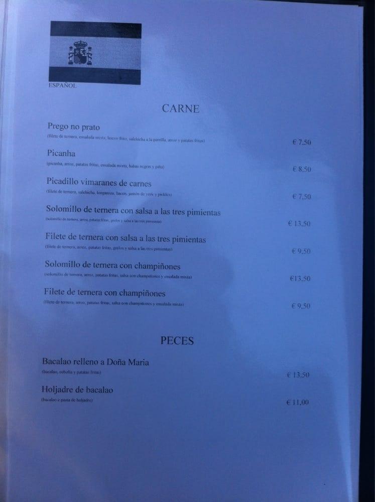 Menu em Dona Maria restaurante, Guimaraes