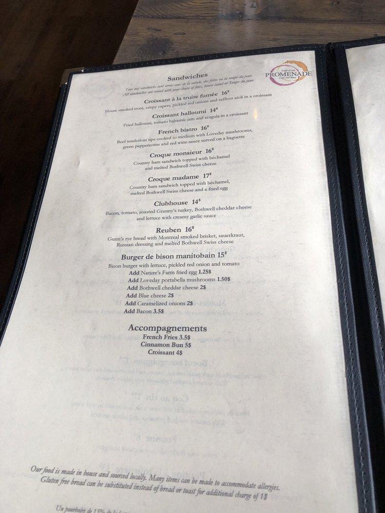 Menu at Promenade Brasserie cafe, Winnipeg