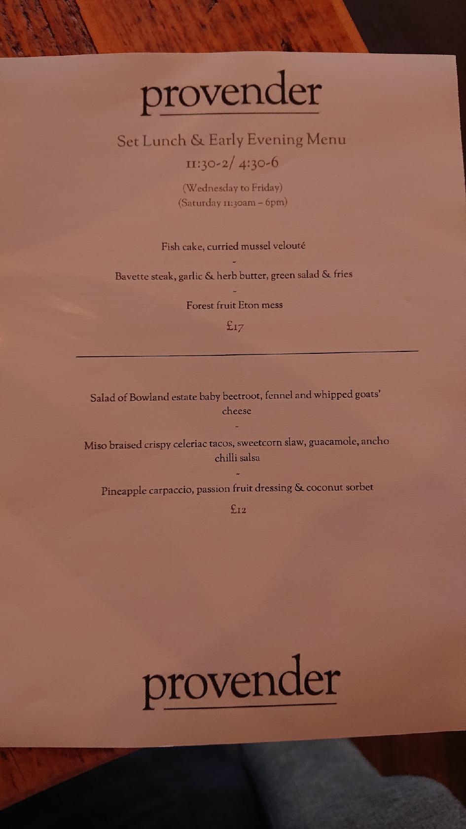 Menu at Provender Restaurant & Bar, Melrose