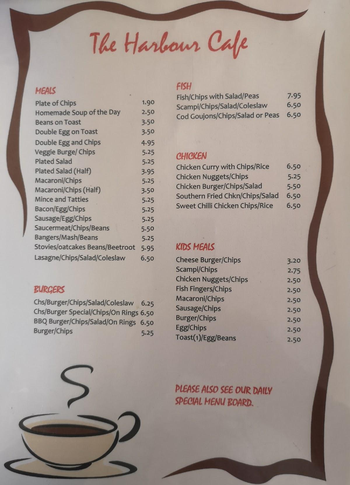 Menu at The New Harbour Cafe, Lerwick